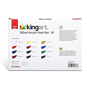 KINGART PRO Artist Acrylic Paint, 120ml (4.06oz), Set of 12 Unique Colors