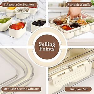 ALYBIT Divided Serving Tray with Lid and Handle - Snackle Box Charcuterie Container for Portable Snack Platters - Clear Organizer for Candy, Fruits, Nuts, Snacks - Perfect for Party, Entertaining