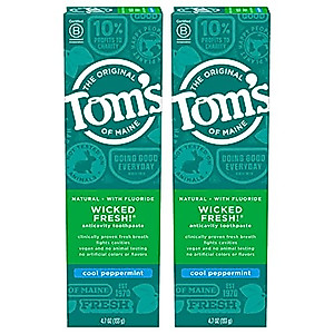 Tom's of Maine Natural Wicked Fresh! Fluoride Toothpaste, Cool Peppermint, 4.7 oz. 2-Pack (Packaging May Vary)