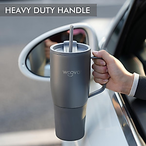 WOOVO 30 oz Tumbler with Handle and Straw - Insulated Double Wall Stainless Steel Water Bottle with SIlicone Boot - BPA Free Water Tumbler with Lid - Dishwasher Safe Cups Stay Hot Cold - Grey