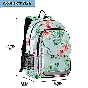 Joisal Tropical Leaves Hibiscus Flowers Middle School Backpacks for Girls Durable Kids Backpack Travel Ages 6-12