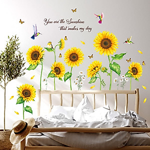 DECOWALL DS9-8062 Sunflowers with Butterflies Wall Decals Stickers Room décor Bedroom Living Art Removable Butterfly Home Decal Flower Inspirational Mural Decorations DIY Baby Garden Sunshine