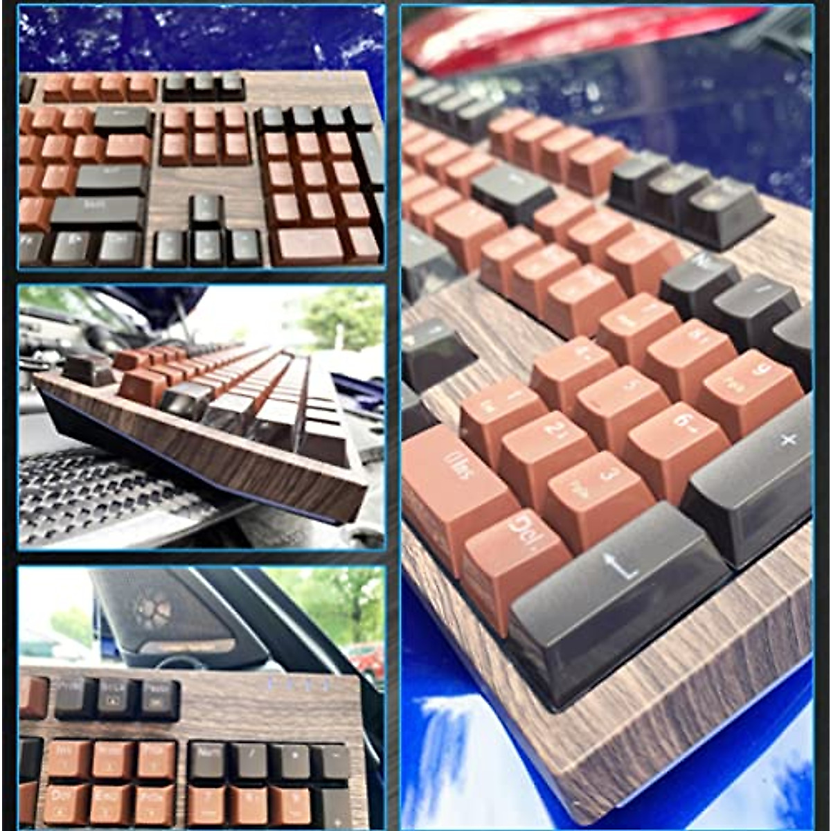 BAWAQAF Gaming Keyboard Wood Texture Mechanical Keyboard Mechanical Gaming Keyboard RGB Rainbow Backlit Compact Wired Keyboard 104 Keys(Brown Switch and Red Switch)