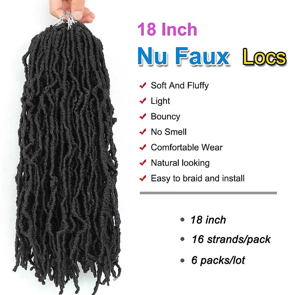 Yorda Soft Locs Crochet Hair for Black Women, Natural Faux Locs Crochet Braids, Pre Looped Synthetic Distressed Locs Braiding Hair (18Inch, 16Strands/Pack, #1B)
