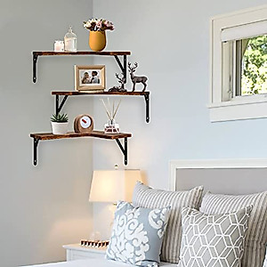 iiidol Corner Floating Shelves ,Set of 4 Wall Mounted Corner Shelf Rustic Wood Wall Shelves Storage Display Shelf Decor for Living Room, Bedroom, Kitchen (Arbonized Black)