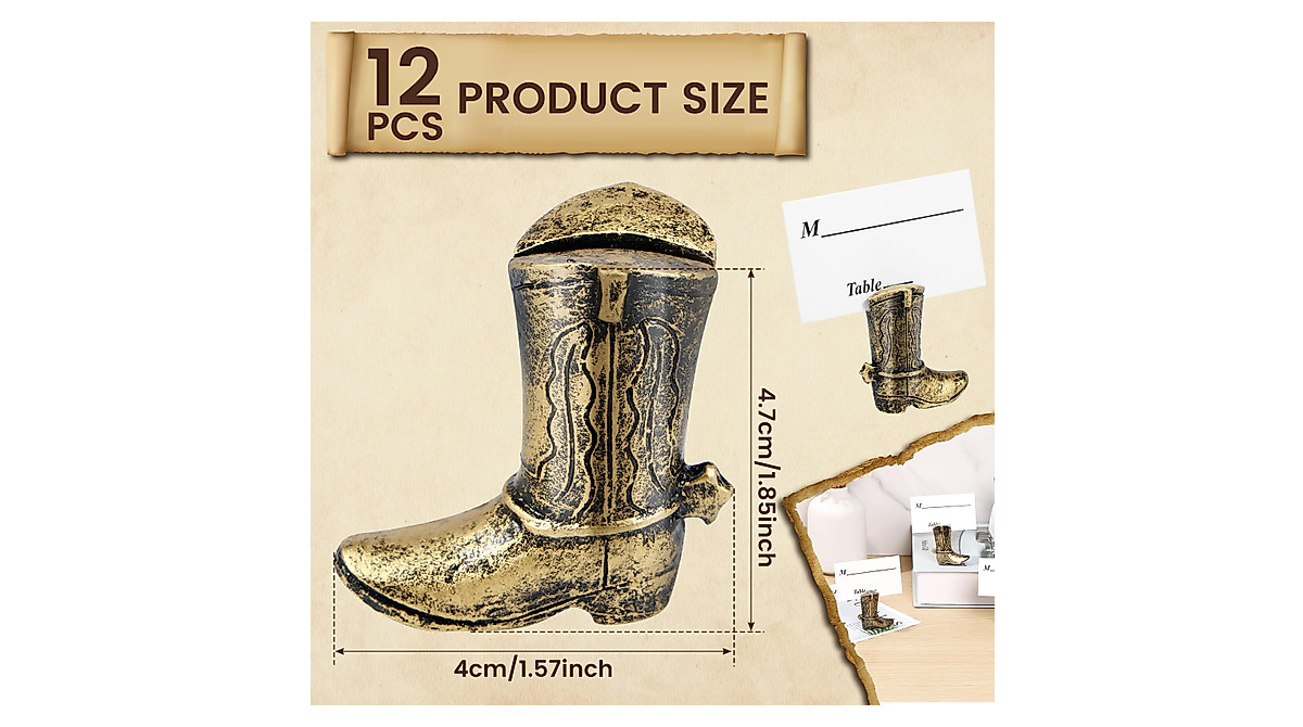 Creative Cowboy Boot Place Card Holders - 12 Pcs