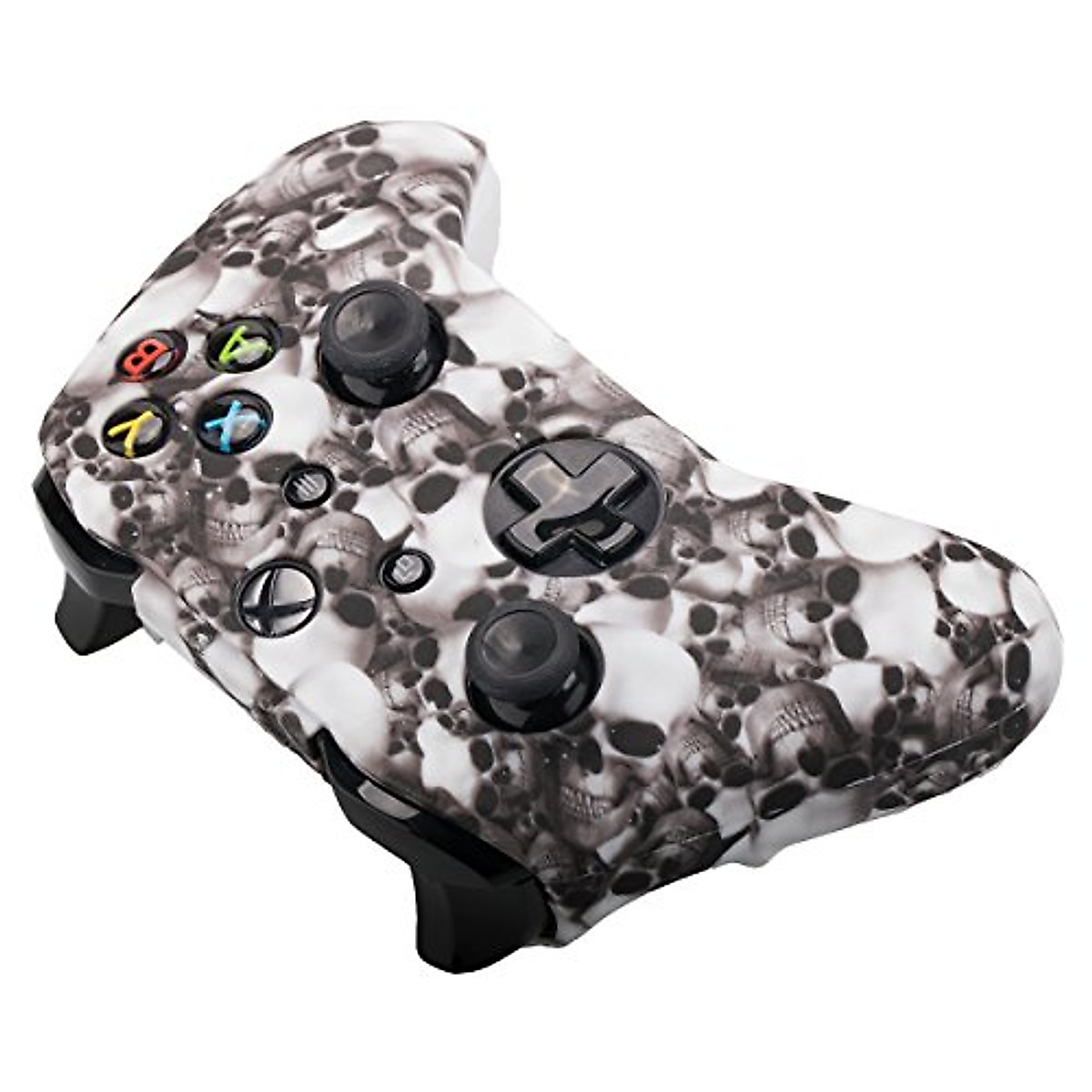 9CDeer 2 Pieces of Silicone Water Transfer Protective Sleeve Case Cover Skin + 8 Thumb Grips Analog Caps for Xbox One/S/X Controller, Skull White & Purple