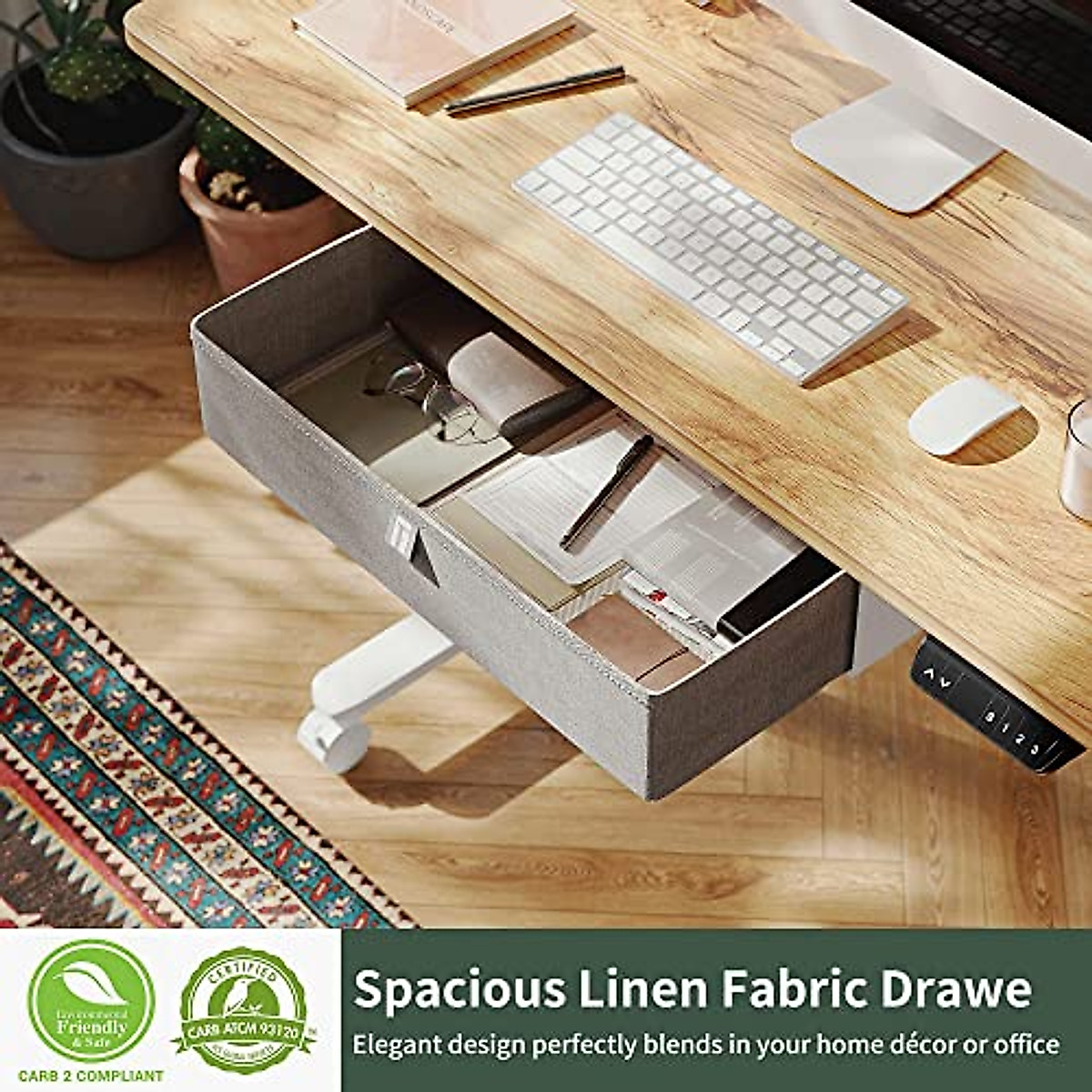 FEZIBO 40 x 24 Inches Standing Desk with Drawer, Adjustable Height Electric Stand up Desk with Storage, Sit Stand Home Office Desk, Ergonomic Computer Desk, Light Rustic