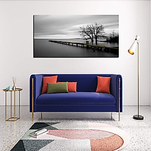 DZL Art S74950 Gray Canvas Prints Modern Minimalist Black and White Lake Trees Landscape Wall Art Painting for Living Room Bedroom Decor Office Wall Decor Home Decoration