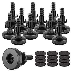 Heavy Duty Leg Levelers 3/8''-16 Thread, 12 Pcs Adjustable Leveling Feet Furniture Levelers Screw on with Threaded Inserts for Tables Chairs Cabinets Sofa, Support 3960LBs- Large Base, Black