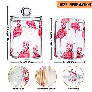 SDMKA 2 Pack Apothecary Jars Bathroom Pink Flamingo Qtip Holder Storage Canister Clear Plastic Jar with Lid for Cotton Ball, Cotton Swab