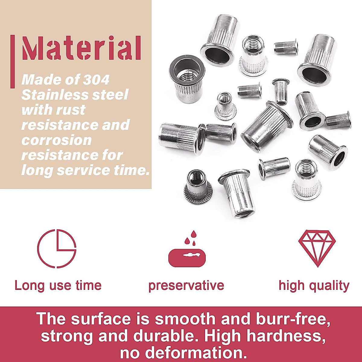 Hilitchi 5 Sizes Stainless Steel Rivet Nuts Threaded Insert Rivnuts 8-32, 10-24, 1/4-20, 5/16-18, 3/8-16 for Automotive Furniture Decoration Electrical and Industrial Products (85Pcs, SAE)