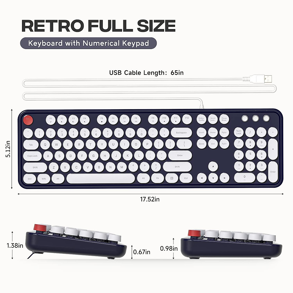 Atelus Computer Keyboards Wired, Full Size Typewriter Keyboard with Number Pad, Plug Play USB Keyboard for PC Laptop Desktop Windows (Black)