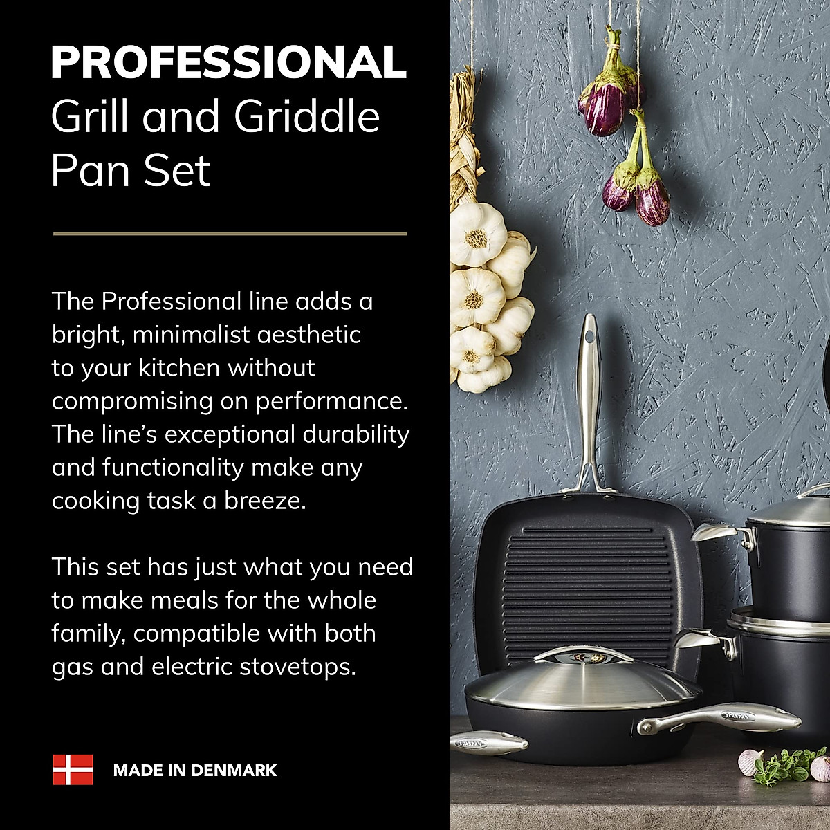 Scanpan Professional 10.5” Square Grill Pan & 11” Griddle - Easy-to-Use Nonstick Cookware - Dishwasher, Metal Utensil & Oven Safe - Made in Denmark