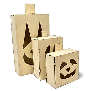 Gift Boutique Halloween Pumpkin Wood Paint Craft Kit 3 Set Sizes Jack O Lantern Unfinished Wooden for Kids Arts & Craft Project Painting Activity