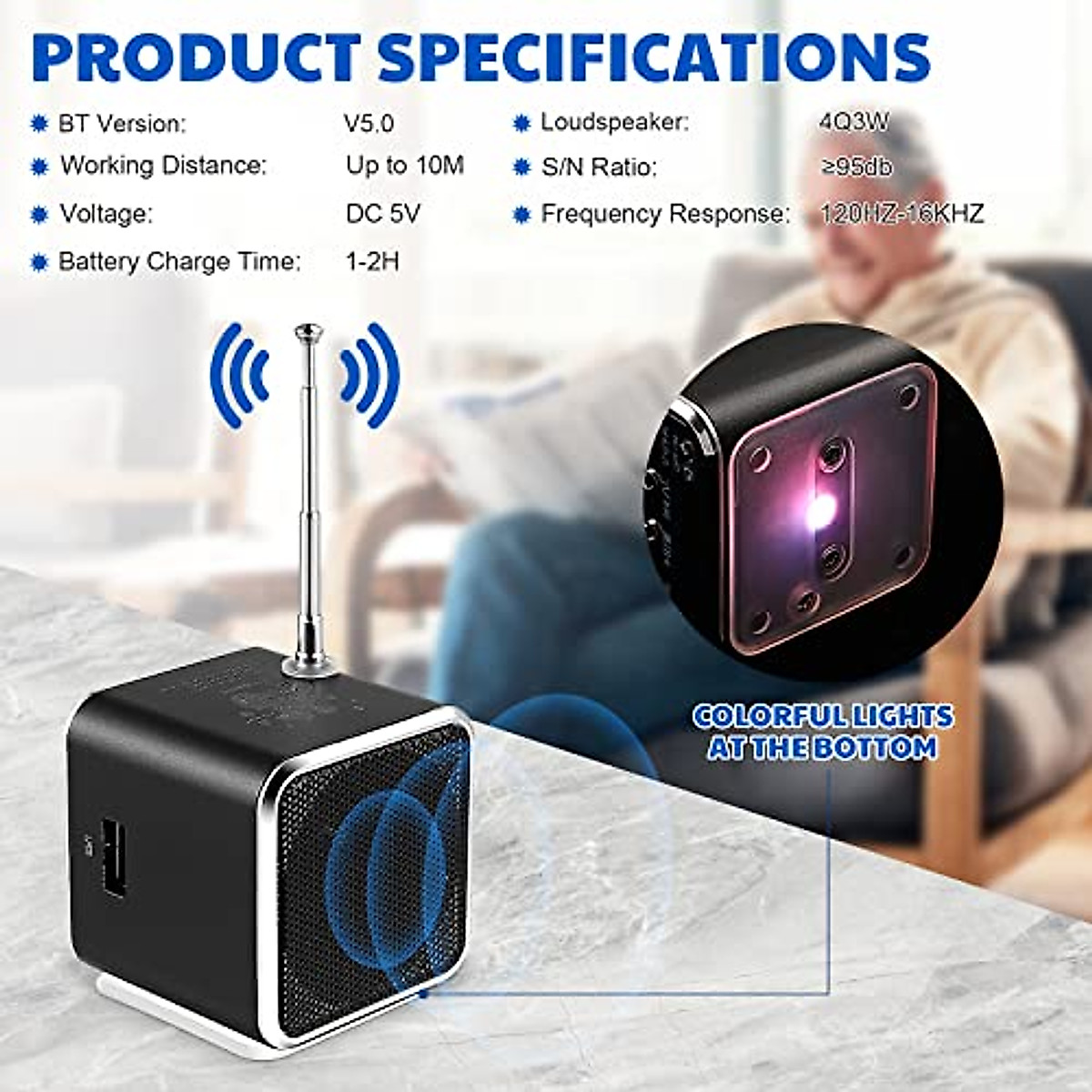 Hemobllo Mini Speaker Digital Portable Music MP3/4 Player Micro SD/TF USB Disk Speaker FM Radio Mini Digital Display Screen Speaker Music Player(Black)