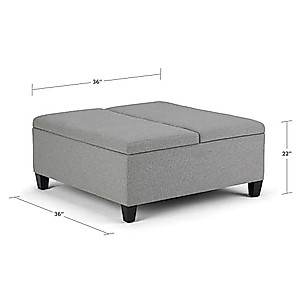 SIMPLIHOME Ellis 36 inch Wide Contemporary Square Coffee Table Storage Ottoman in Dove Grey Linen Look Fabric, Assembled, For the Living Room and Bedroom