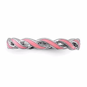 Breast Cancer Awareness Sterling Silver Stackable Expressions Pink Enamel Ring Size 7