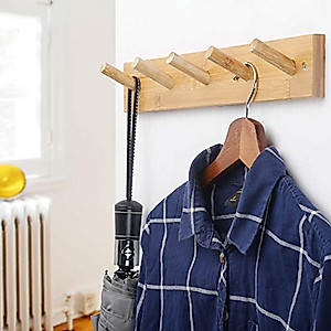 WEBI Coat Rack Wall Mounted,16’’ Hole to Hole,Coat Hanger Wall Mount with 5 Hooks for Hanging Coats,Hook Rack Peg Rail for Hats,Jacket,Clothes,Towels,Natural