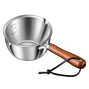 YNeedM 3Pcs Set 150ml+200ml+300ml Hot Oil Pan Stainless Steel Butter Warmer Pan Milk Warmer Pot with Wood Handle