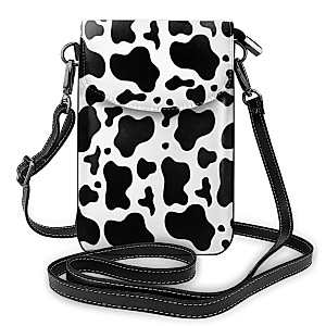 YongColer Fashion Small Cellphone Crossbody Shoulder Bag Black White Milk Cow Spots Print Cell Phone Purse Wallet Lightweight Roomy Pockets Smartphone Bag For Women Girls Teens