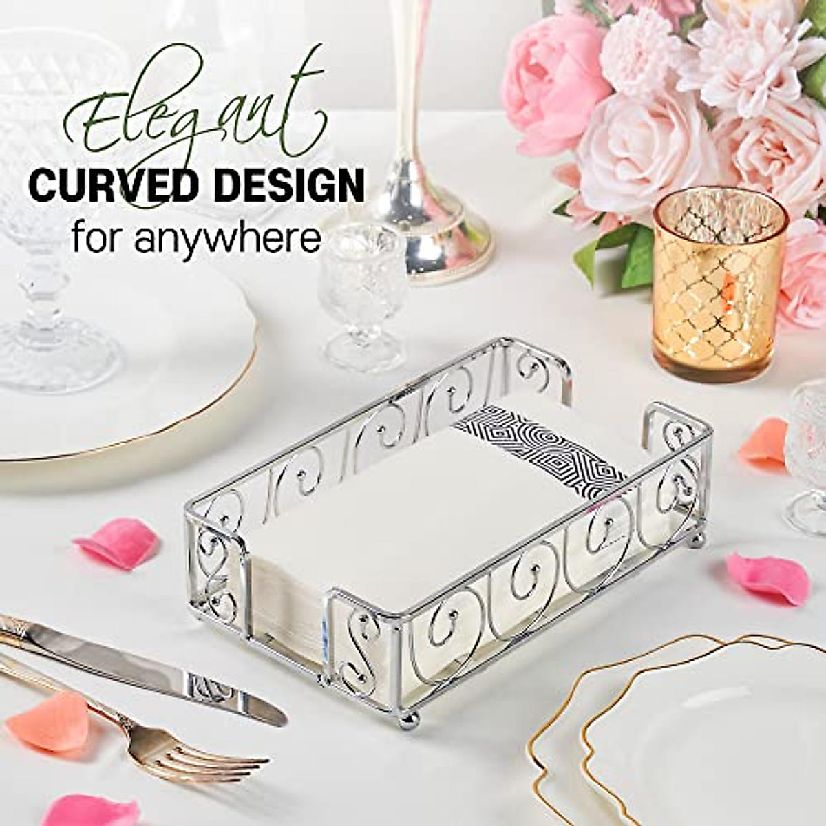 LEVIMETREE Napkin Holder for Bathroom – Cast Iron Silver Napkin Holder for Table – Versatile and Modern Bathroom Napkins Guest Disposable – Premium Paper Hand Towels Caddy, Bathroom Napkin Tray