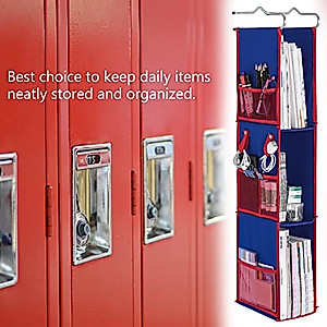 StorageWorks Hanging Locker Organizer for School, 3-Shelf Hanging Locker Ladder with Hook, Blue with Red Trim, 1-Pack
