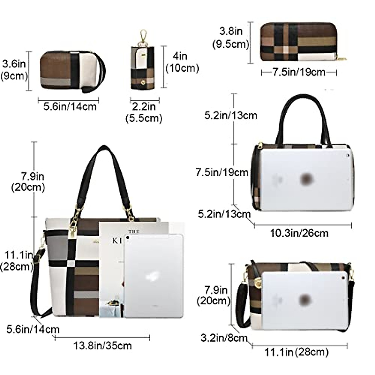 6-Pcs Handbags Set for Women Faux Leather Tote Bag Fashion Top-Handle Handbag Shoulder Bags Crossbody Totes Satchel Purses & Wristlet Wallet Purse Set-Gray