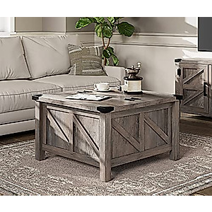 WAMPAT Square Coffee Table, Rustic Farmhouse Center Table with Lift Top and Storage for Living Room, 30"x 30", Wash Grey