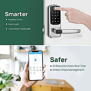 Door Locks with Keypads, JINJUNYE Digital Door Lock, keypad Door Knob 5-in-1 Keyless Entry Door Lock, Fingerprint, Smart Lock Handle for Home Office Apartment, Silver