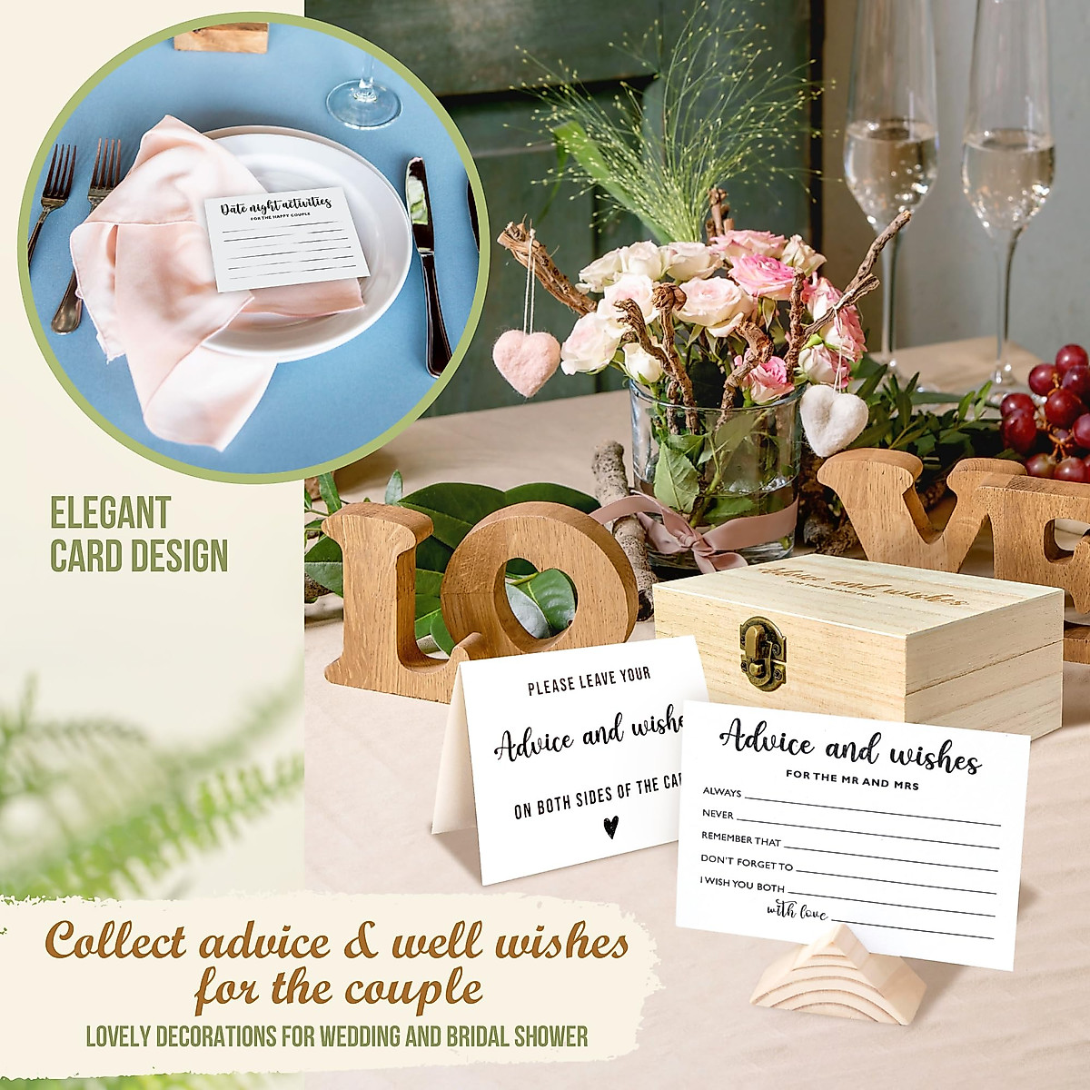 STOFINITY Advice And Wishes For The Mr And Mrs - Wedding Advice Cards For Bridal Shower Decorations, Hilarious Bridal Shower Games, Advice For The Groom And Bride Box, Wedding Games For Reception