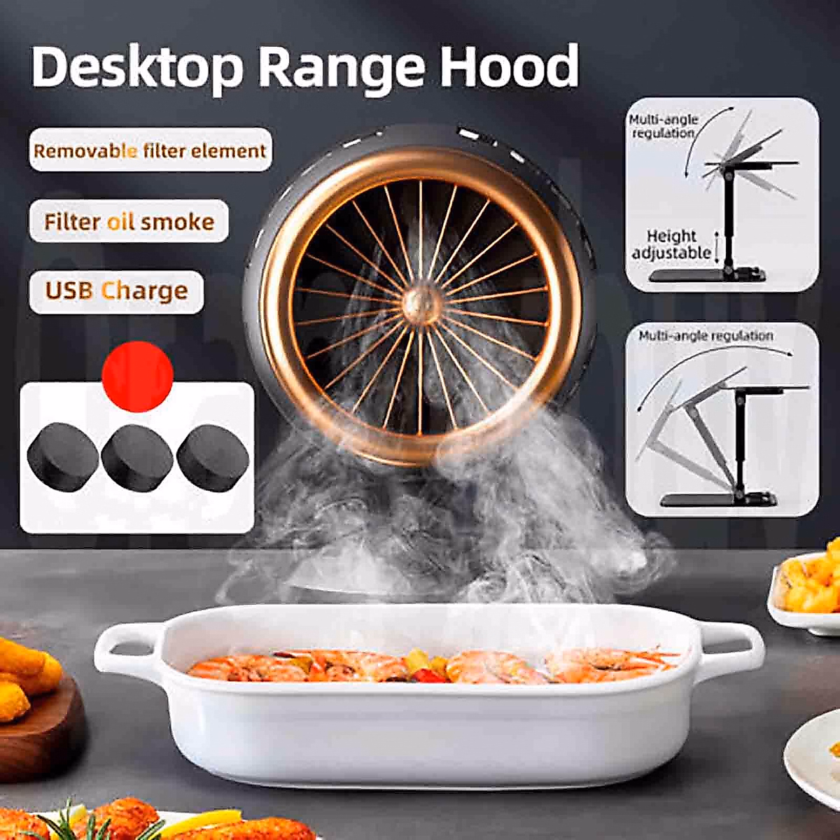 The High Fan for Smoking, Lorivu Smoke Purifier, Portable Range Hood, Portable Smoke Purifier, Low Noise Mini Cooker Hood for Kitchen, Range Hood Suitable for Kitchen