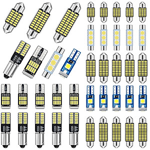 Tallew 42 Pieces Interior Car LED Dome Light 28 mm 31 mm 36 mm 41 mm BA9S T5 T10 Bulb Kit LED Dome Light for Car Interiors Map Dome Trunk Cargo Door Courtesy License Plate(White)