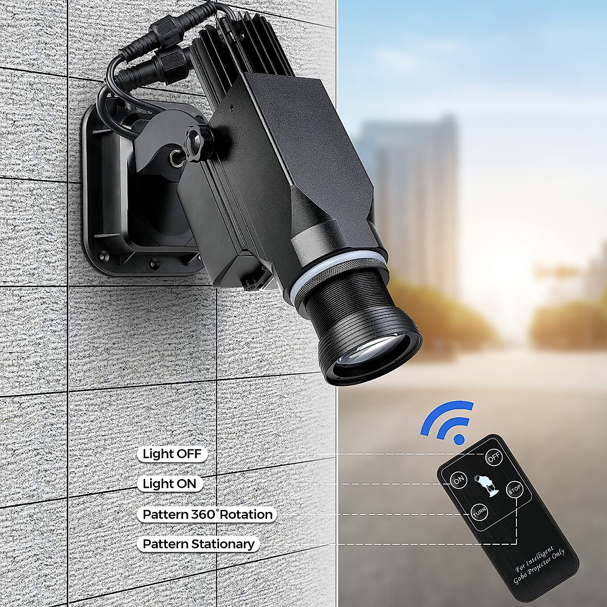 HILITING 30W LED GOBO Projector - 2400 Lumens Rotating Logo Projector - IP65 Waterproof with Remote - Including Free Custom Glass GOBO - Personalized Logo for Company Bar Wedding Advertising (Black)