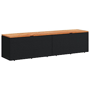 vidaXL Patio Storage Box/Bench - Black Poly Rattan - Acacia Wood Top 86.6"x19.7"x21.3" - Water-Resistant Bag for Garden, Patio, Deck
