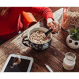 Disney The Nightmare Before Christmas Cross Bones Ceramic Soup Mug Bowl With Spoon | Holds 24 Ounces