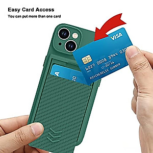 MZELQ Wallet for iPhone 13 Case, Hide Push-Pull Card Holder Camera Protection Luxury Cover + Screen Protector, Card Slot Case Elegant iPhone 13 Phone Case -Green