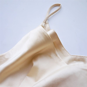 Wantschun Women's Silk Satin Camisole Cami Plain Strappy Vest Top T-Shirt Blouse Tank Shirt V-Neck Spaghetti Strap US Size L ; Champagne