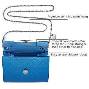 Ava&Lina Clutch Purse for Women, Silver Quilted Clutch, Adjustable Chain Quilted Crossbody (Royal Blue)