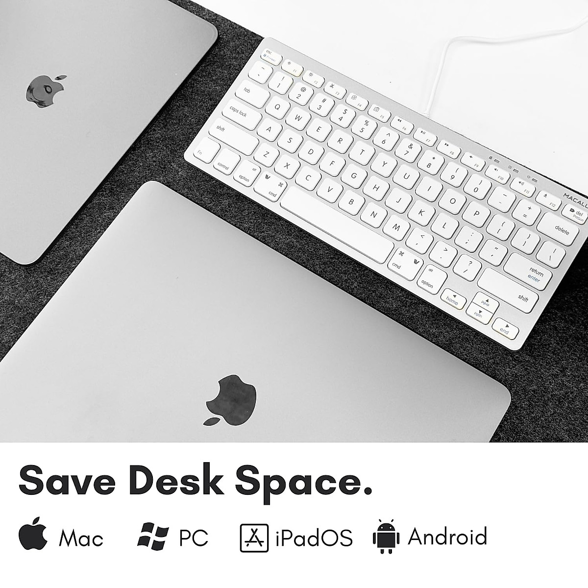 Macally Small USB C Keyboard - Plug & Play Compatible Wired Apple Keyboard for Mac Mini, MacBook Pro/Air, iMac, iPad, Windows, Chromebook with USBC Port - Compact & Mini USB Type C Keyboard - Silver