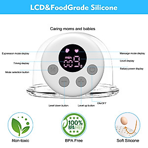 Electric Breast Pump, Wearable Breast Pump, Portable Hands Free Breastpump Pain Free with Massage Mode & LCD Screen, 2 Mode & 9 Levels, Gifts for Woman, 24mm Flange