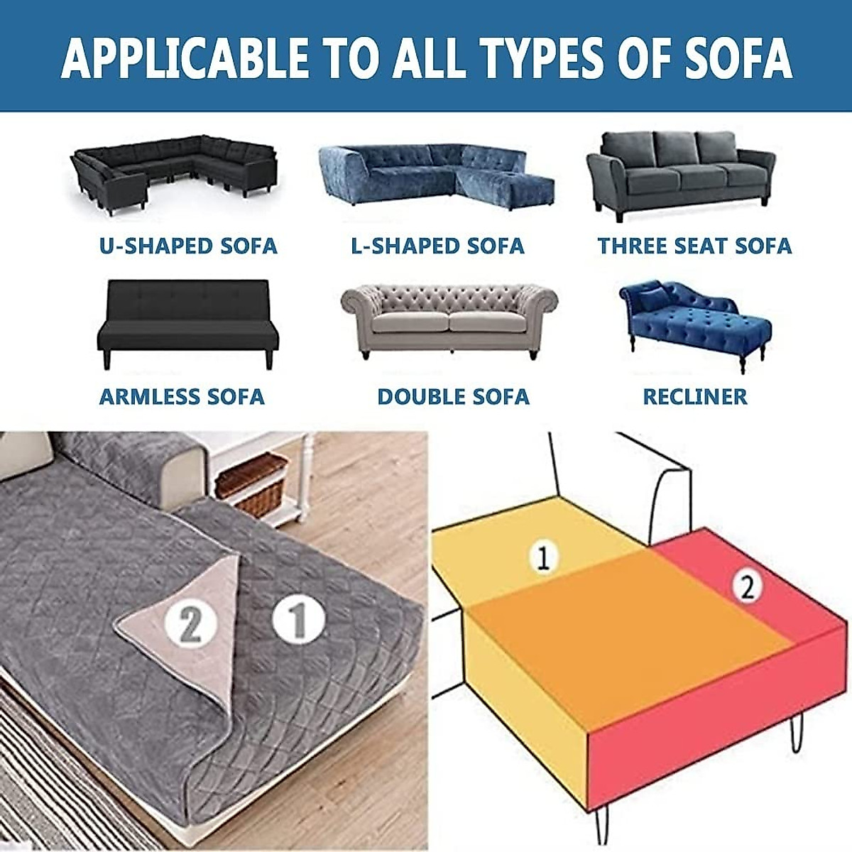 Velvet Quilted Couch Sofa Cover, Soft Sectional Couch Covers, Non-Slip Sofa Slipcover for Dogs Cats Pet Love Seat Recliner Leather L Shaped, Armrest Backrest Cover ( Color : #8 , Size : 45x45cm(1PC Pi