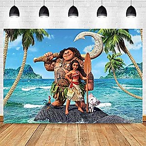 MMY 5x3ft Moana Maui Beach Theme Backdrop Baby Shower Girl Birthday Party Background Cake Table Dress-up Large Banner Supplies Photobooth Props