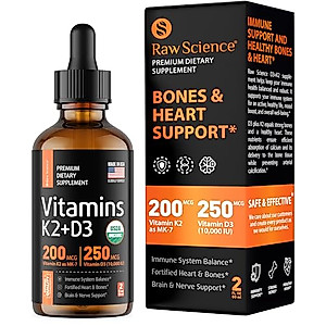 Liquid Vitamin D3 K2 10000 iu & 200 mcg - Vitamin D with MK7 Vitamin K2 Drops - Bone Density & Heart Support Liquid Vitamins for Women & Men, High Absorption Vit K2 D3 Vitamin Supplement - 2 fl oz