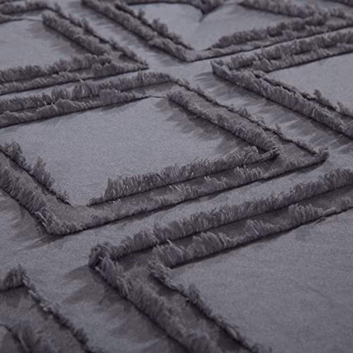 HOMBYS Boho Comforter Set California King Size, 108x98 Tufted Jacquard Geometry Bedding Comforter for King Bed, Shabby Chic Bed Sets with 2 Matching Pillow Cases,Grey