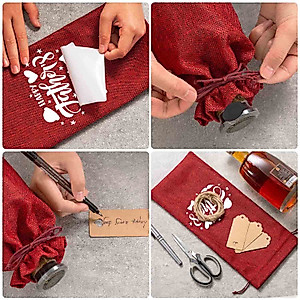 HOMUM 12 Pcs Premium Burlap Wine Bags, Wine Gift Bags with Drawstrings - Reusable Wine Bags, Wine Bottle Bags for Weddings, Parties, Blind Tastings, Christmas, Birthdays, Housewarming, Home Storage (Red)