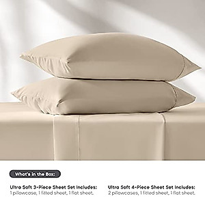Sonive Full Bed Sheets Set Beige 1800 Super Soft Brushed Microfiber 4 Pieces Bedding Sheets & Pillowcases with Fitted Sheet, Deep Pockets Easy Care