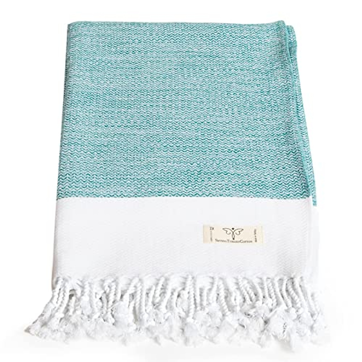 Smyrna Original Turkish Throw Blanket Orientina Series | 100% Cotton, 50 x 60 Inches | Vintage Boho Throw Blankets for Couch, Sofa, Farmhouse and Home Decor | Lightweight and Super Soft (Petrol)