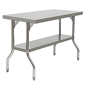 Fetcoi Folding Commercial Worktable Workstation, Stainless Steel Table for Prep & Work, 48 x 25 x 33.5 Inch Heavy Duty Folding Table Work Table for Kitchen Restaurant, 1100 lbs Load