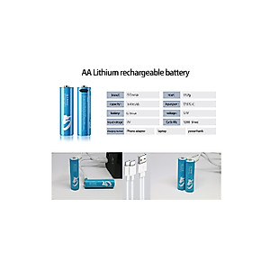 S Energy USB Rechargeable AA Batteries, High Capacity Lithium Polymer 1.5V 1600mAh Battery, 1.5 H Fast Charge, 1200 Cycle with Type C Port Cable, Constant Outpu4-Pack